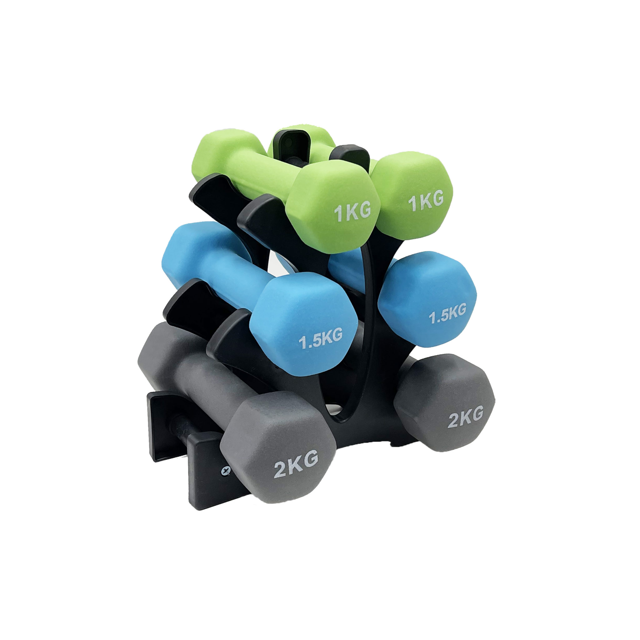 9KG Neoprene Dumbbell Package - Green, Blue & Grey - FITEK