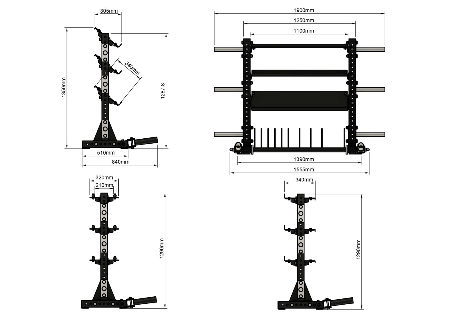 FITEK All-In-One Gym Storage Rack | 4-Tier Modular Shelves
